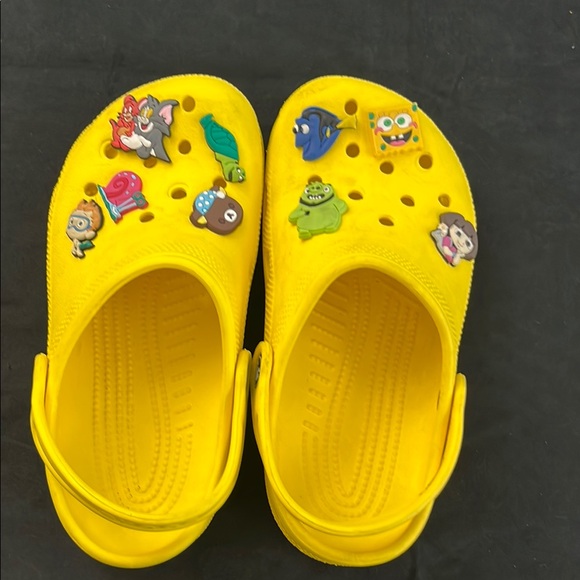 CROCS | Shoes | Crocs Bright Yellow Kids Sandals With Fun Charms Sz ...